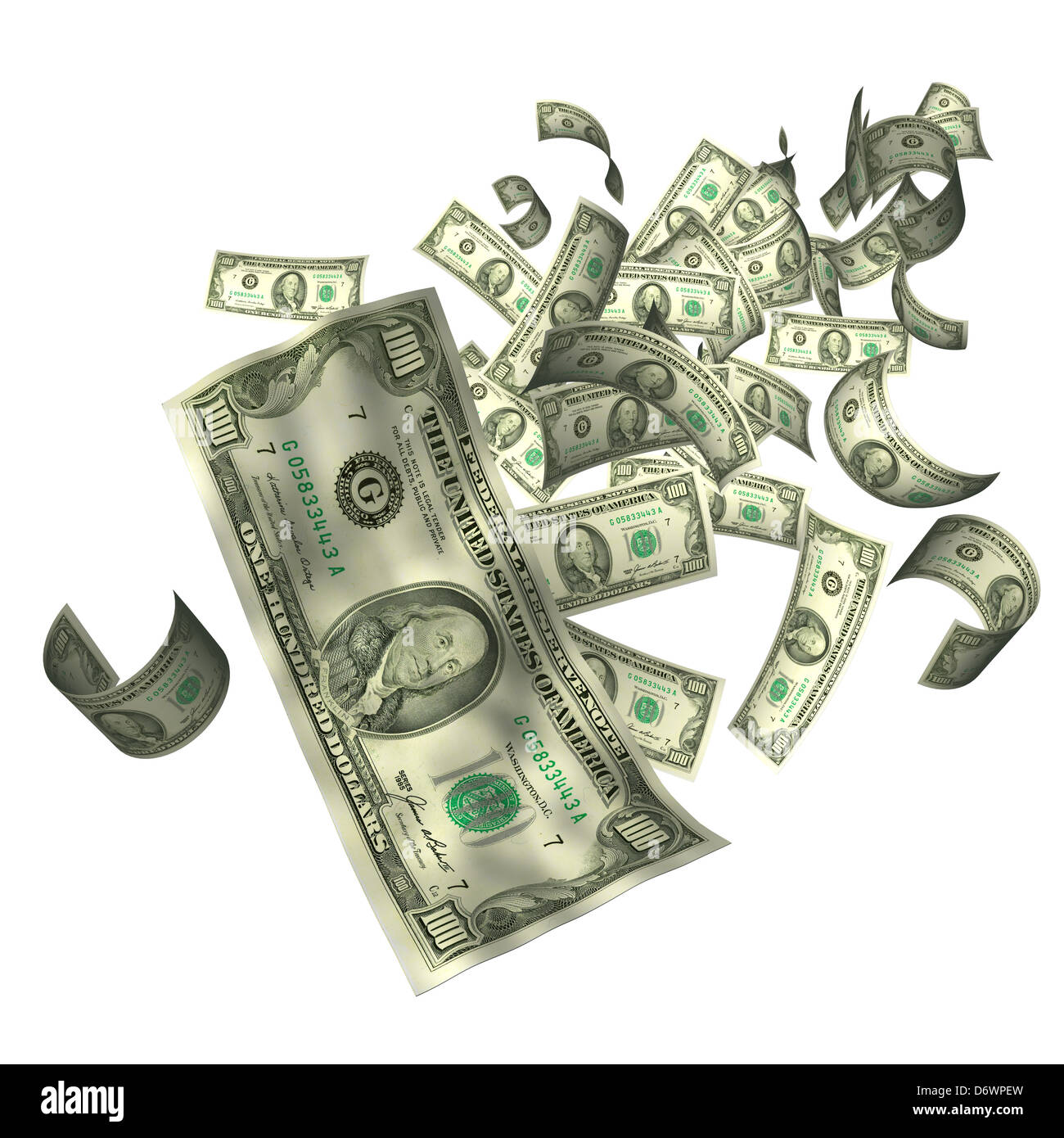 3D Render Flying $100 Dollar Bill Stock Photo - Alamy