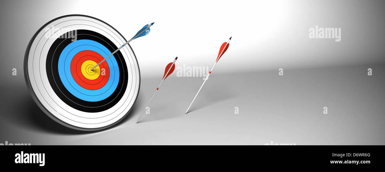 one blue arrow hitting the center of a target with two arrow failed ...