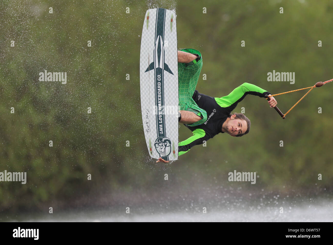 Jagel, Germany, wakeboarders at the water plant in Jagel Stock Photo ...