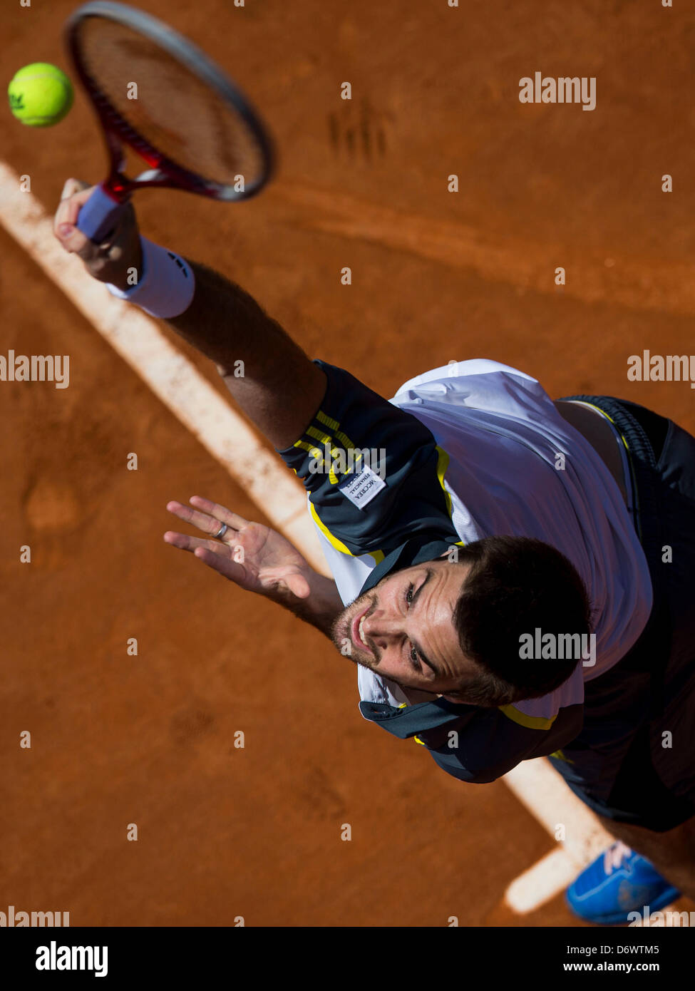 Barcelona, Spain. 23rd April, 2013. Colin Fleming of Enlgand serves ...
