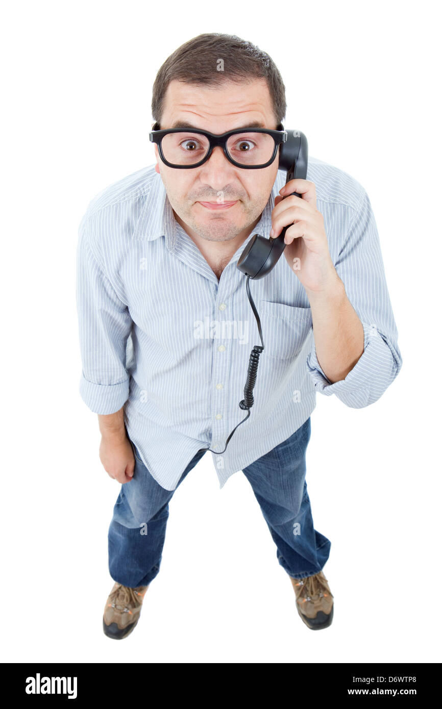 young man with a phone, isolated on white Stock Photo - Alamy