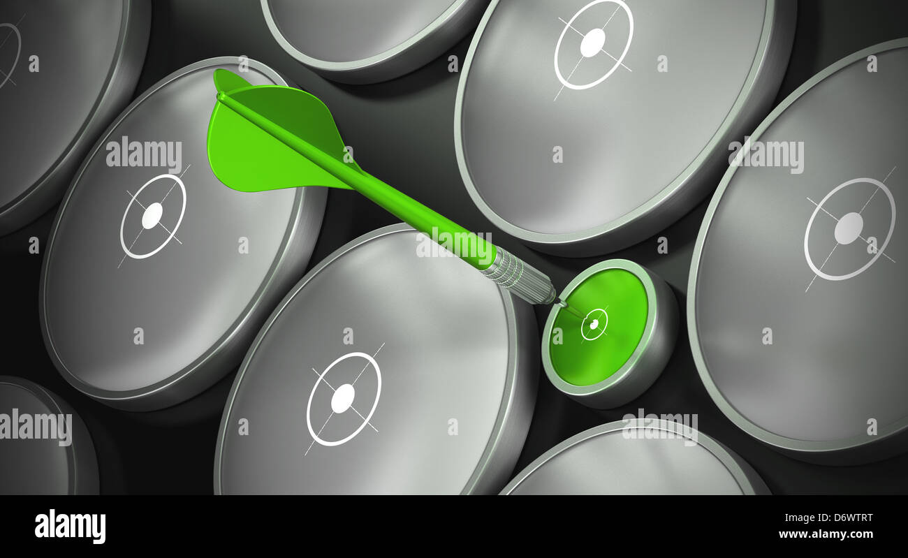 one dart hitting the center of a small target Stock Photo - Alamy
