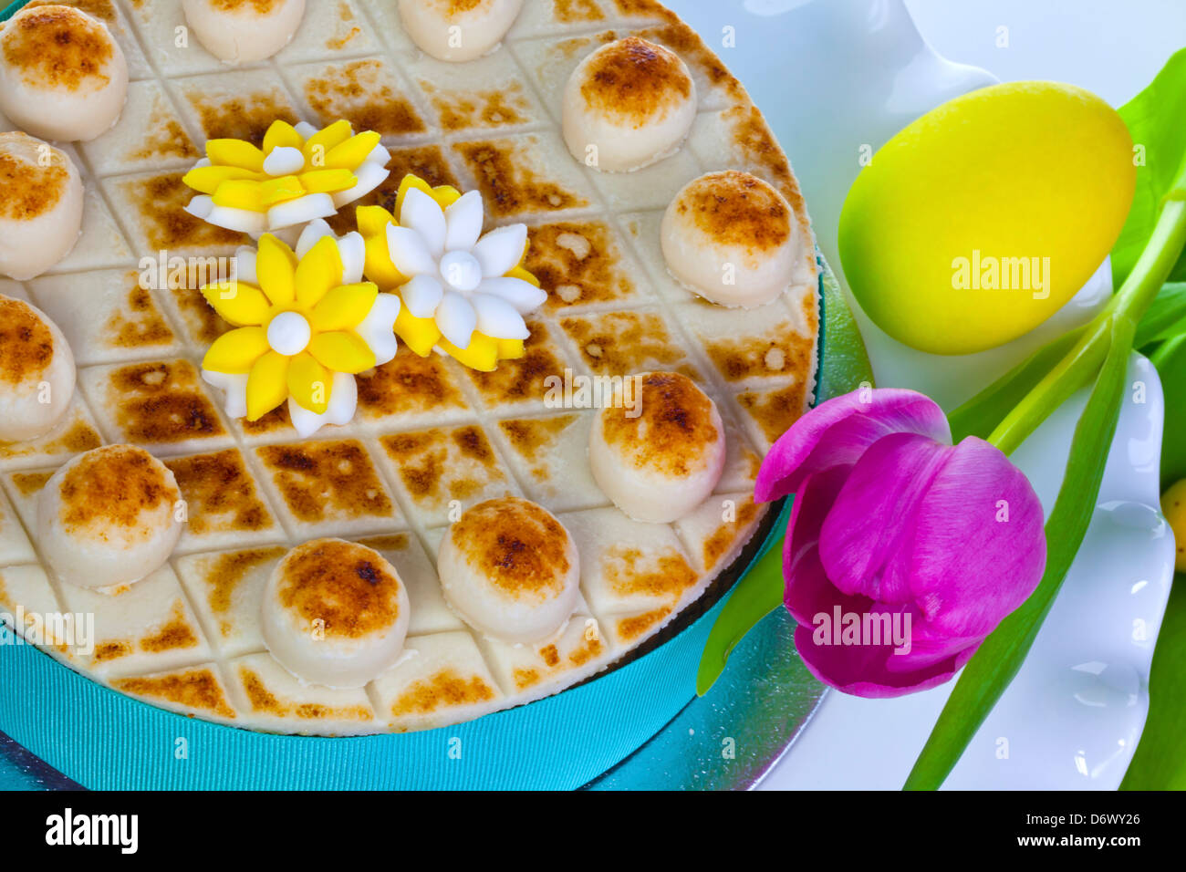 Traditional Easter cake decorated with marzipan flowers Stock Photo - Alamy