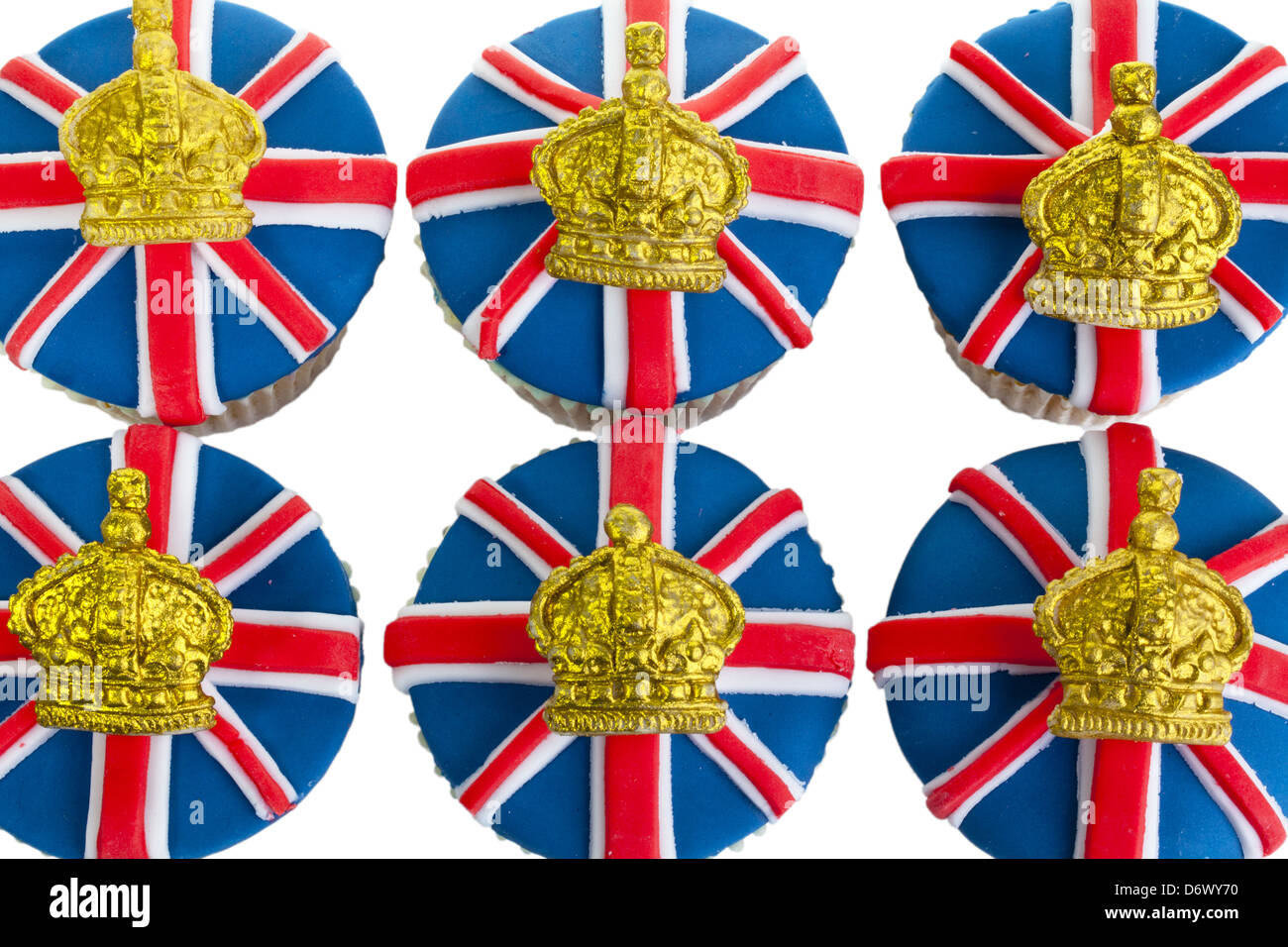 Cupcakes decorated with Union Jack and golden crown Stock Photo - Alamy