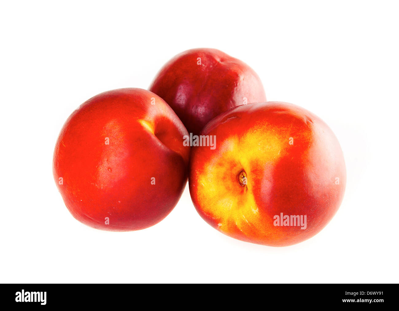 three fresh juicy peaches isolated over white Stock Photo - Alamy