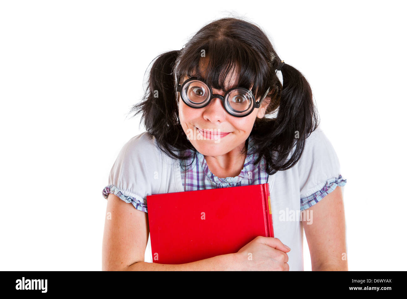 Nerd Student Girl on a white background Stock Photo - Alamy