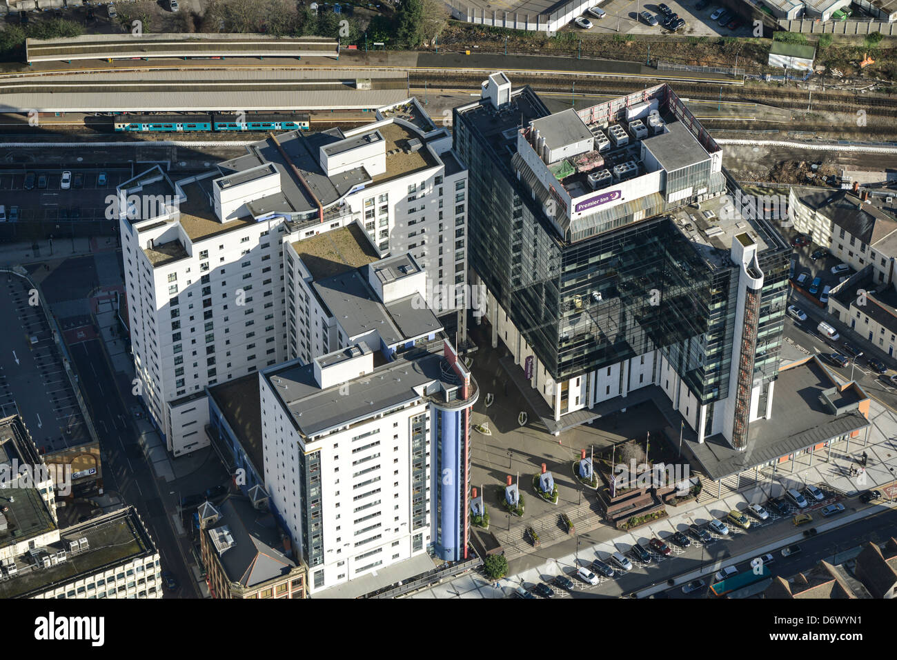 Aerial photograph of Cardiff Premier Inn Stock Photo - Alamy
