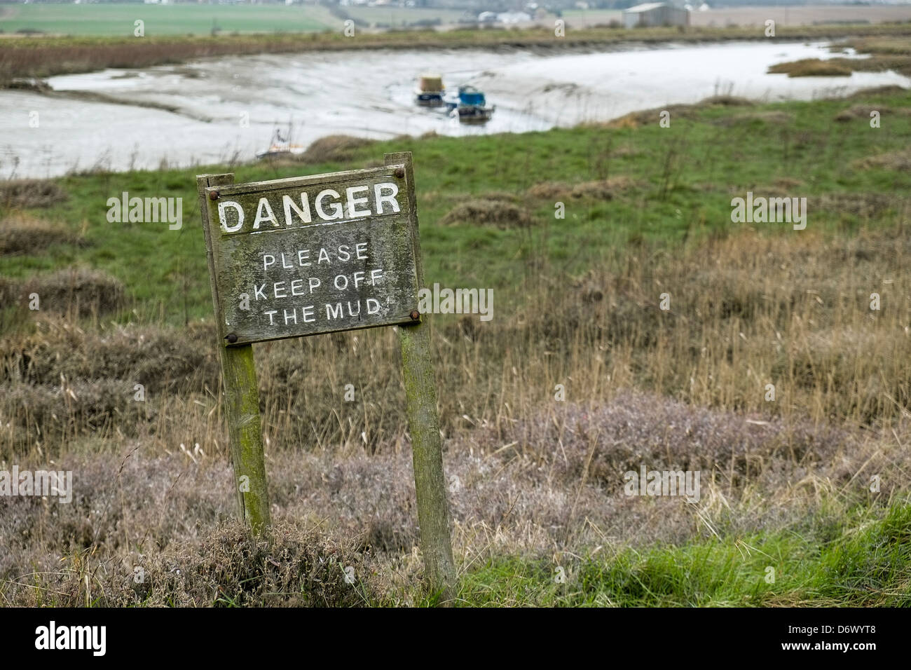 Aon old warning sign on the banks of Vange Creek in Essex Stock Photo ...