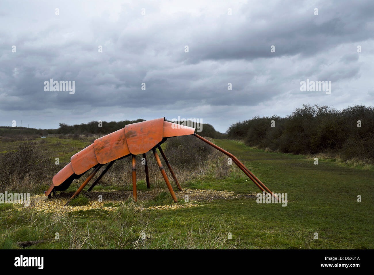 The metal sculpture 'Cockroach' at Wat Tyler Park in Essex Stock Photo ...