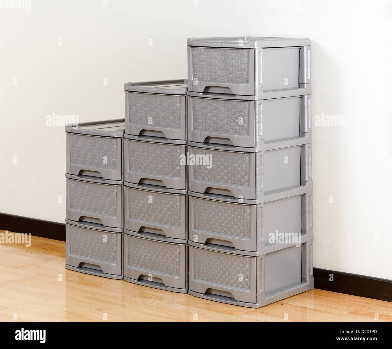Stacks of plastic drawers for home or office using Stock Photo - Alamy