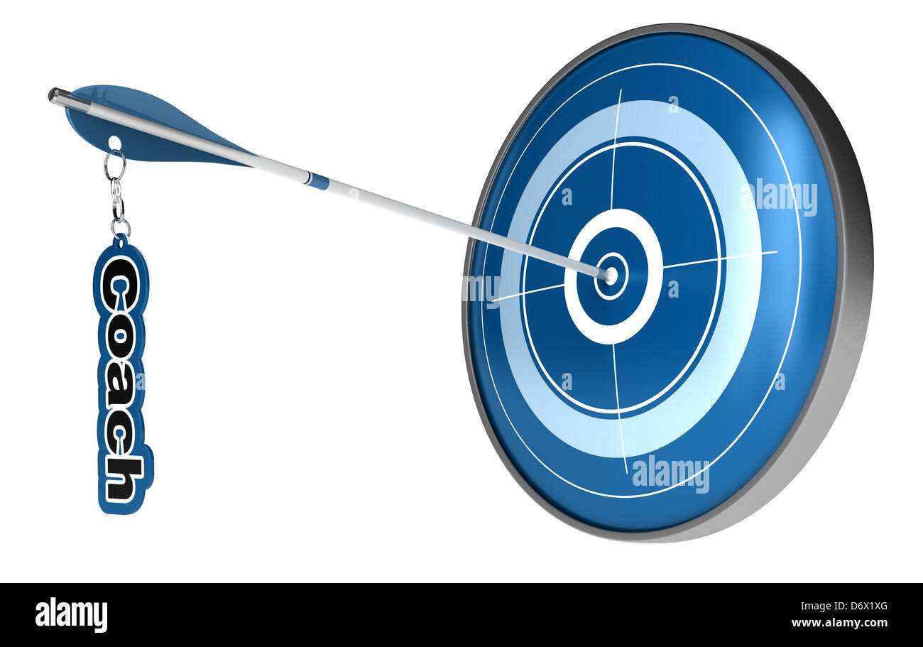 Arrow hitting the center of a target. The word coach is fixed on the ...