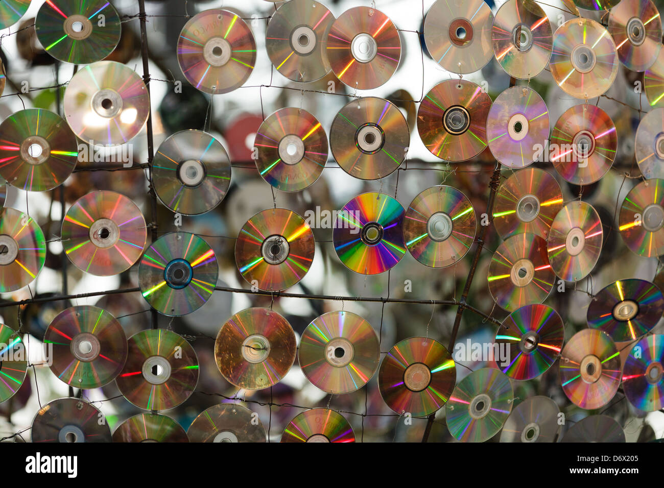 Sphere metallic structure made of thousands of compact disc ...