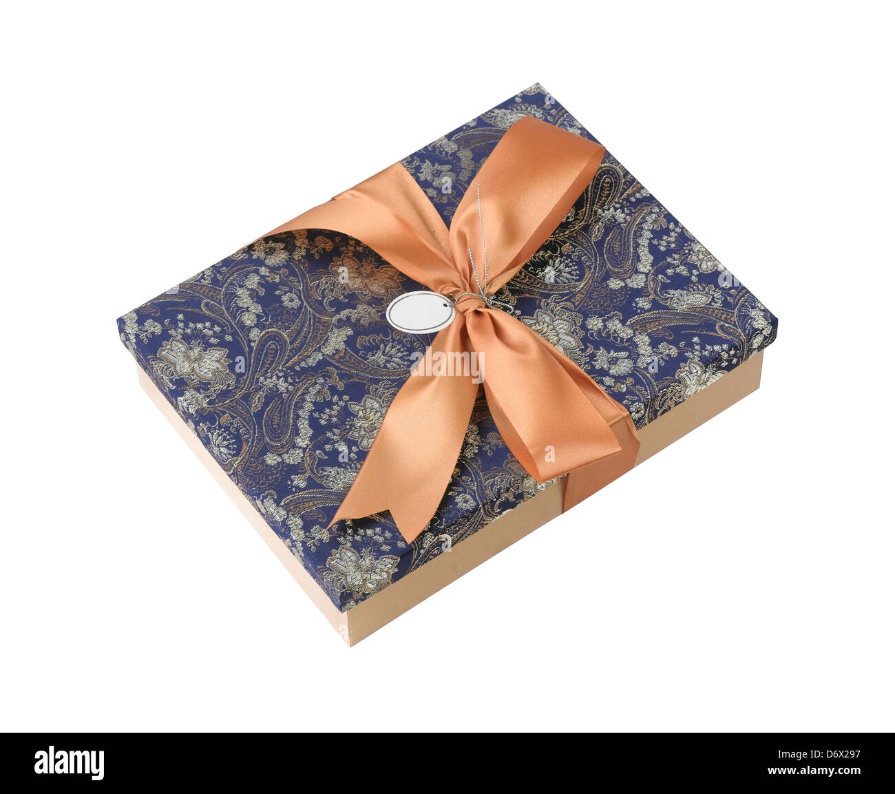 A beautiful fabric gift box with golden ribbon Stock Photo - Alamy