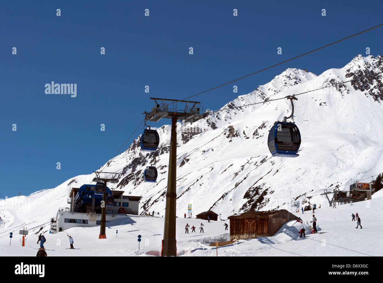 The Gampen ski area and the top of the Nasserein Bahn cable car, above ...