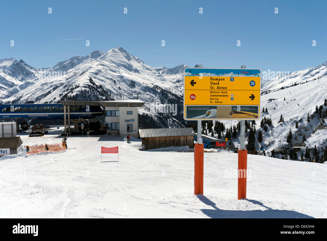 Piste sign at the Gampen ski area, at the top of the Nasserein Bahn ...
