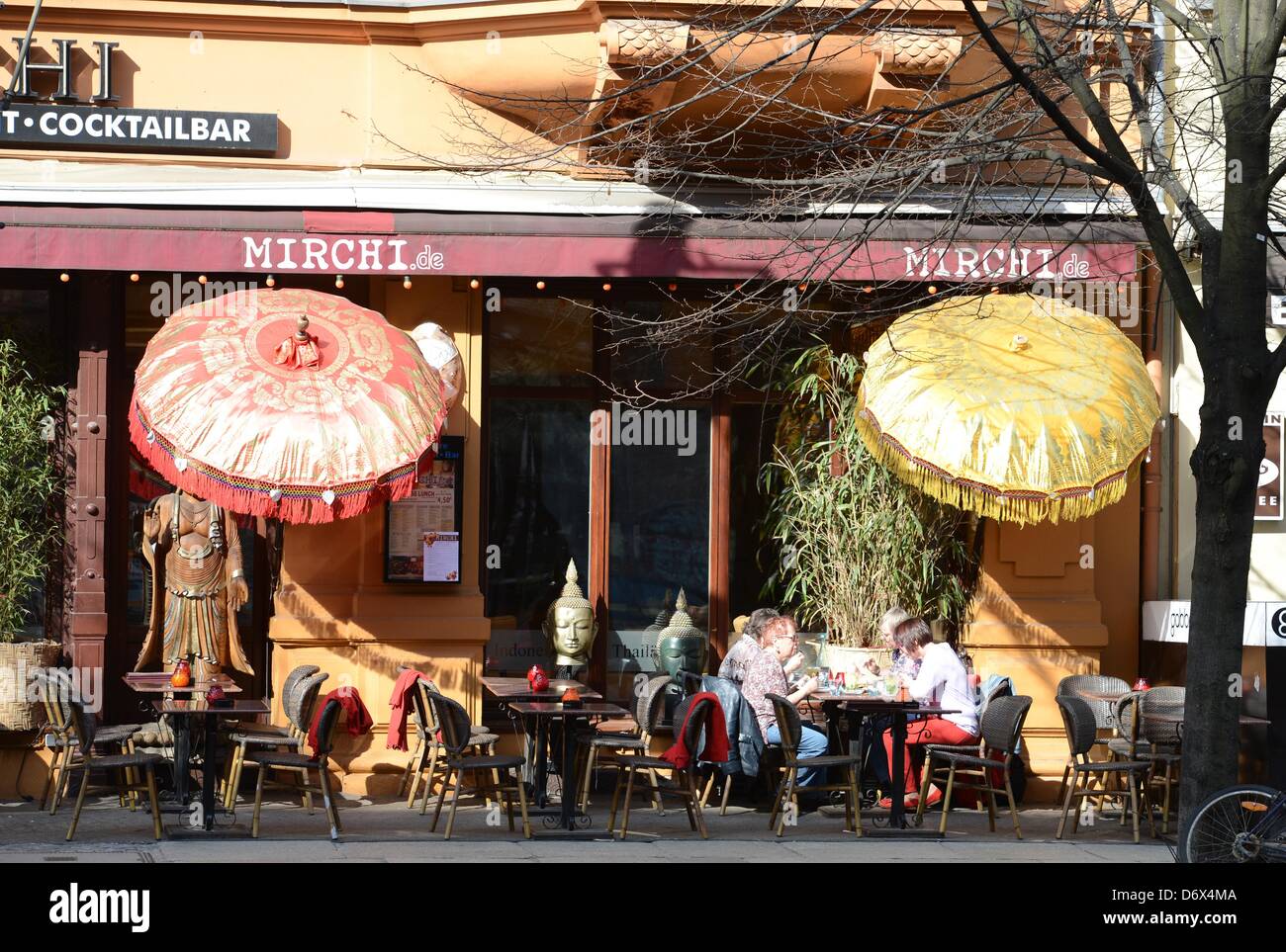 Colourful oriental parasols are on display at the cocktail bar Mirchi ...