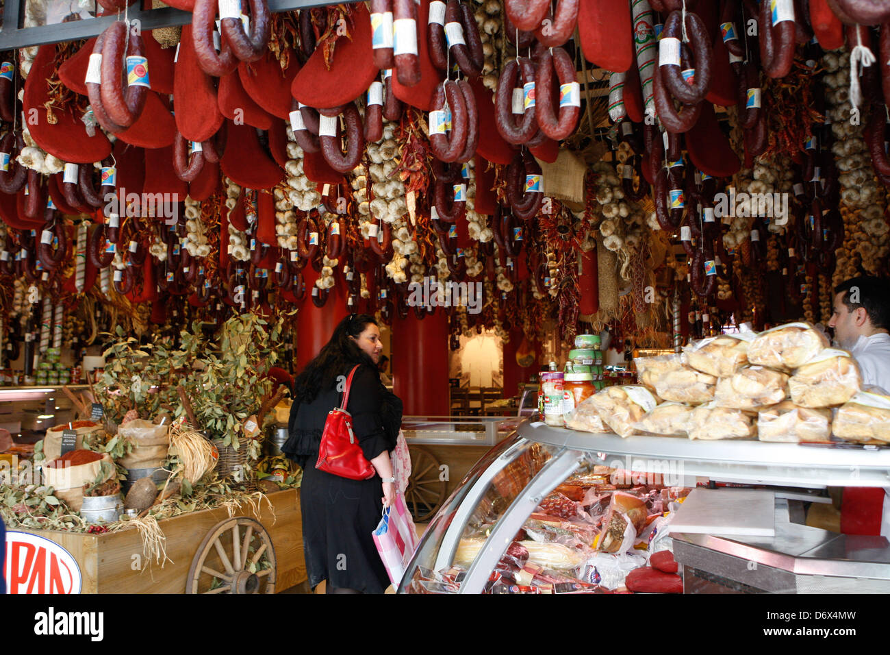 April 24, 2013 - Athens, Greece - Delicatessen butcher's sell PastÄ±rma ...