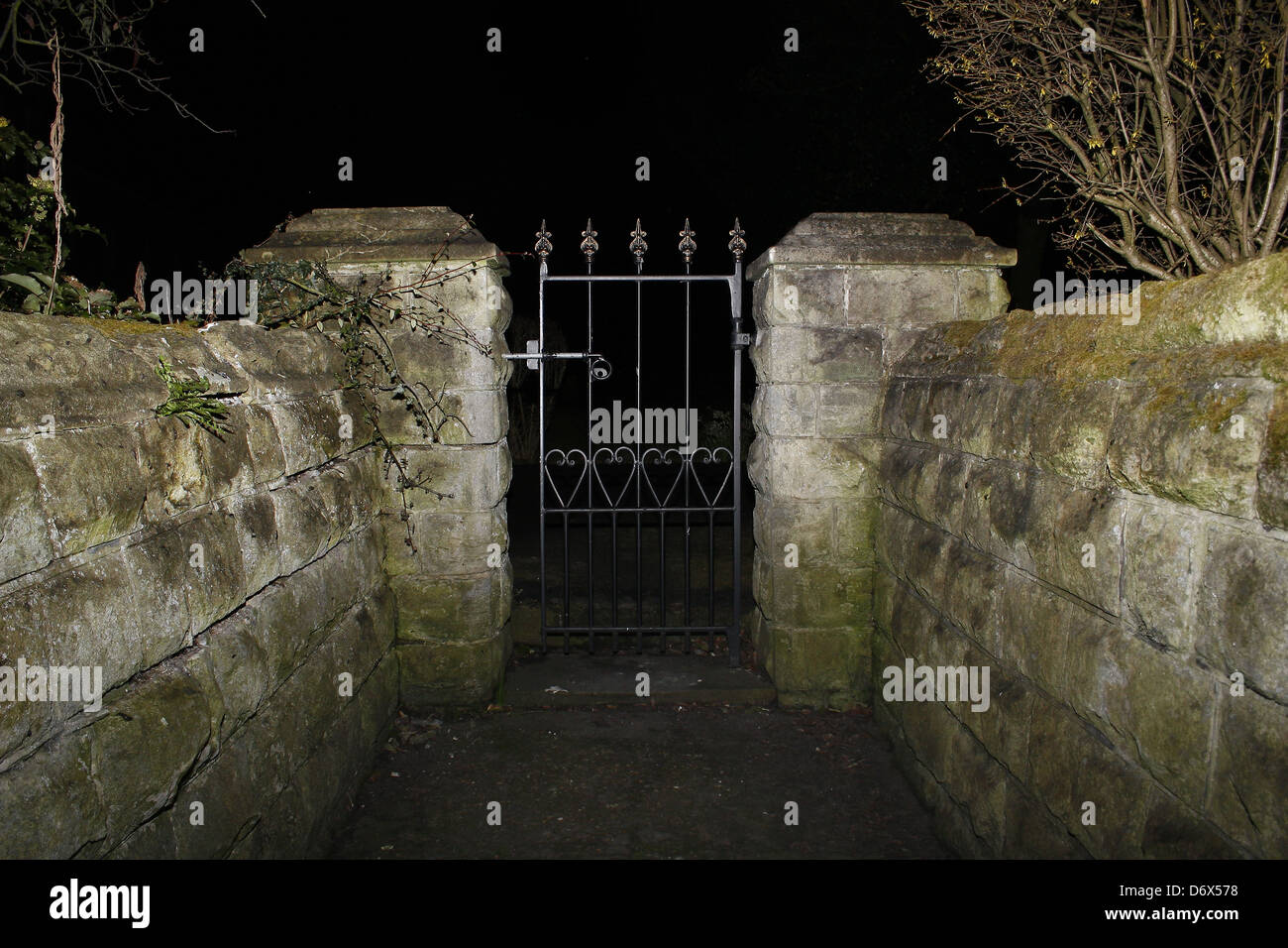 gate and old brick walls to a garden. Worksop, Notts, England, UK Stock ...
