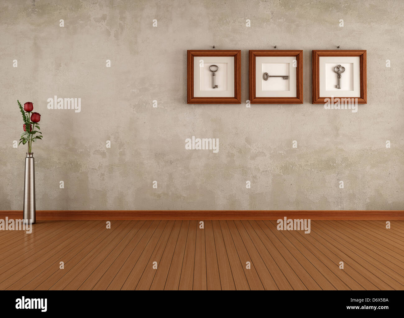 Empty old room with vintage frame and roses - rendering Stock Photo - Alamy