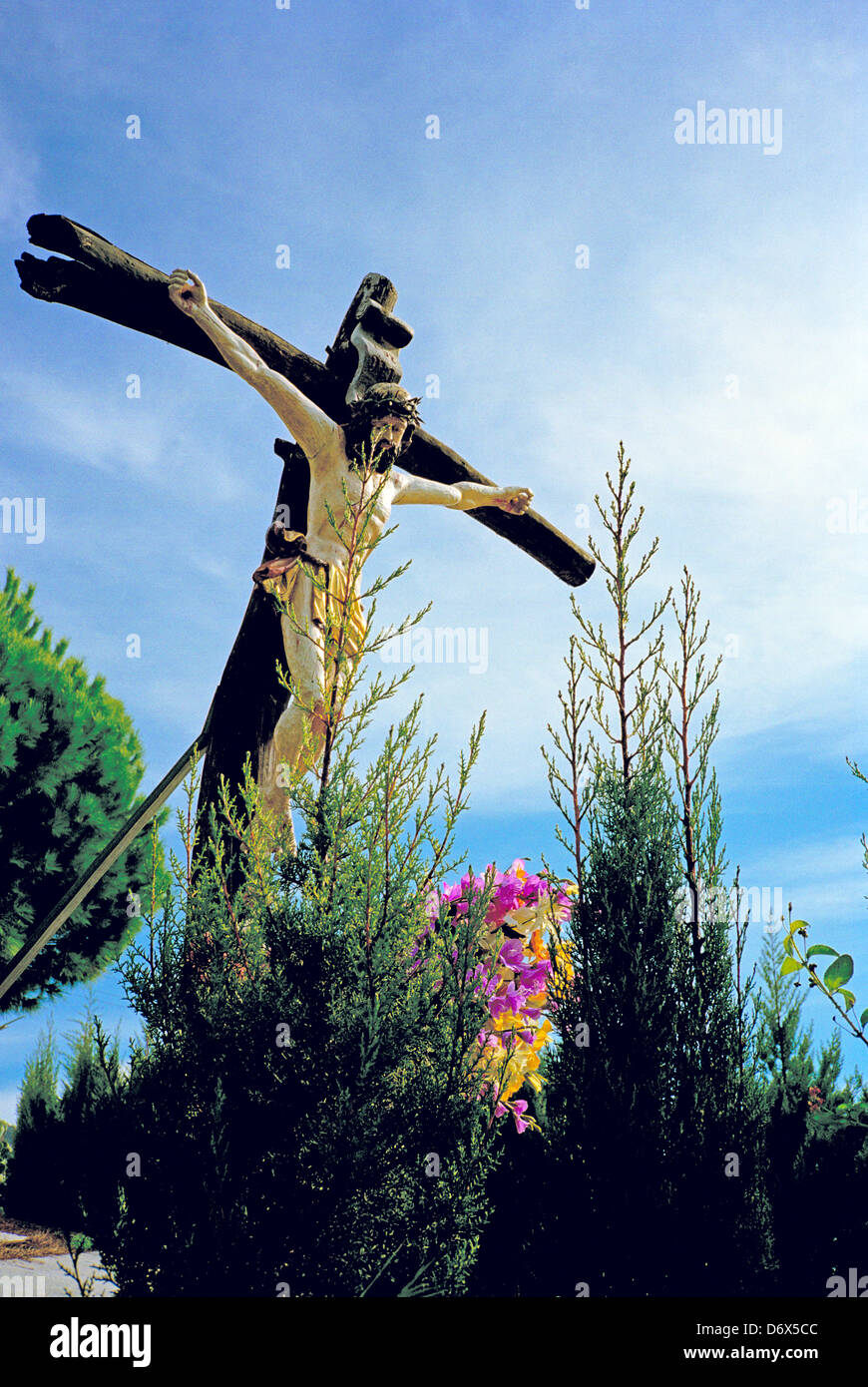 A roadside shrine of the crucified Christ on the road to Competa near ...
