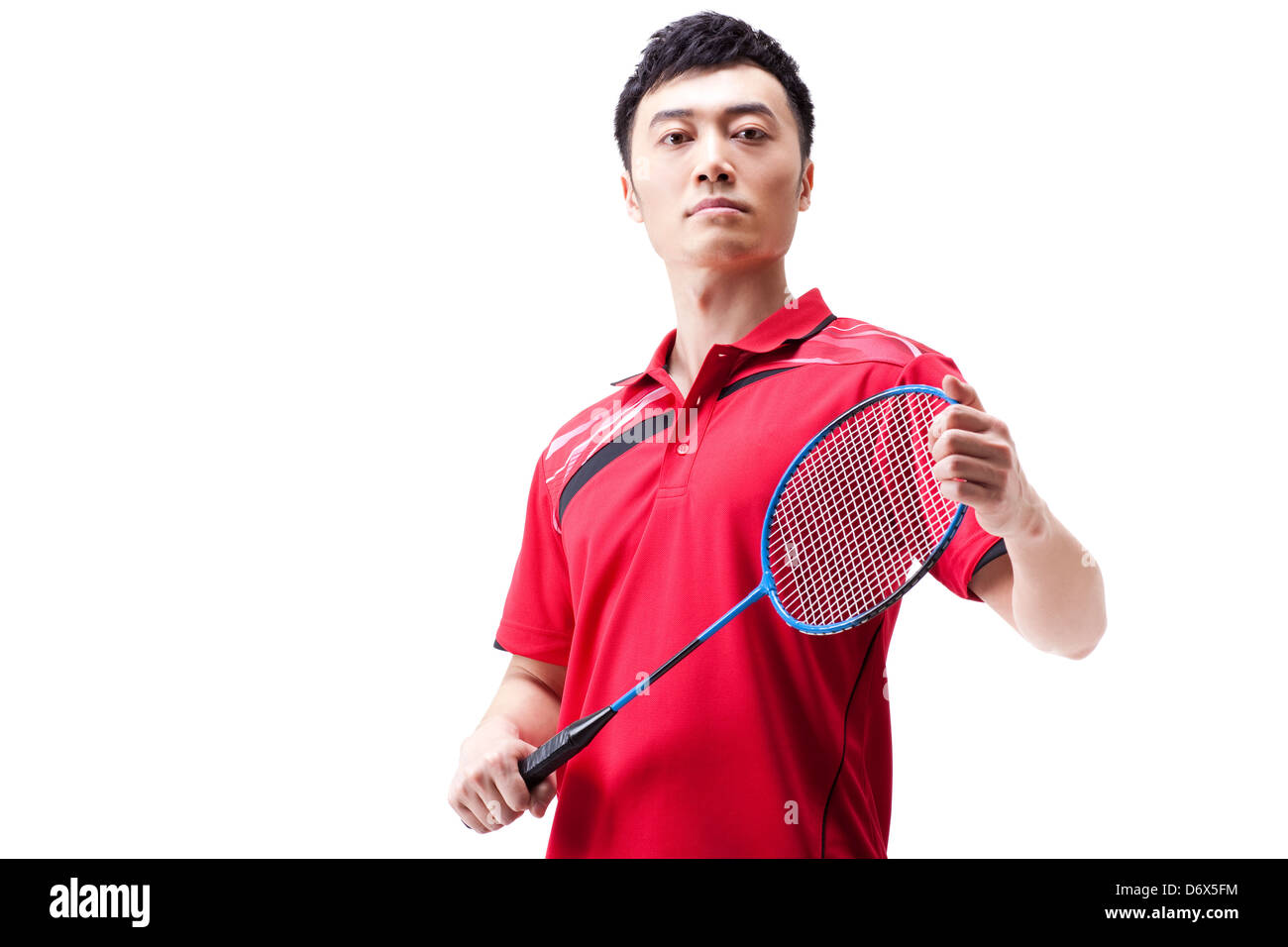 Male athlete with badminton racket Stock Photo - Alamy