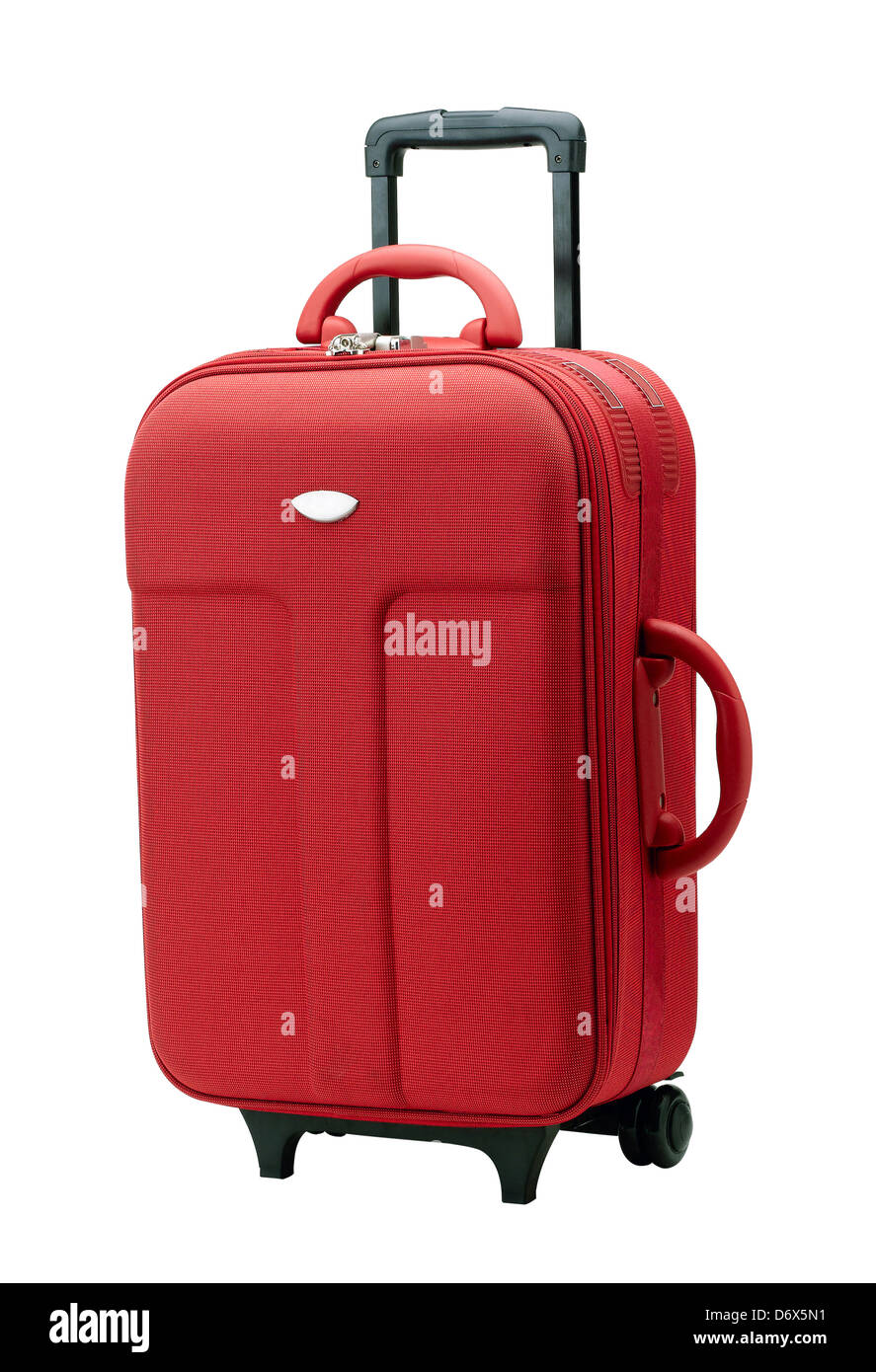 A convenient red luggage with three handles Stock Photo - Alamy
