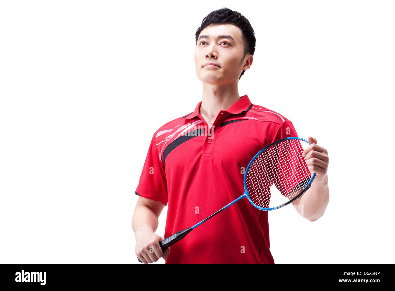 Male athlete with badminton racket Stock Photo - Alamy