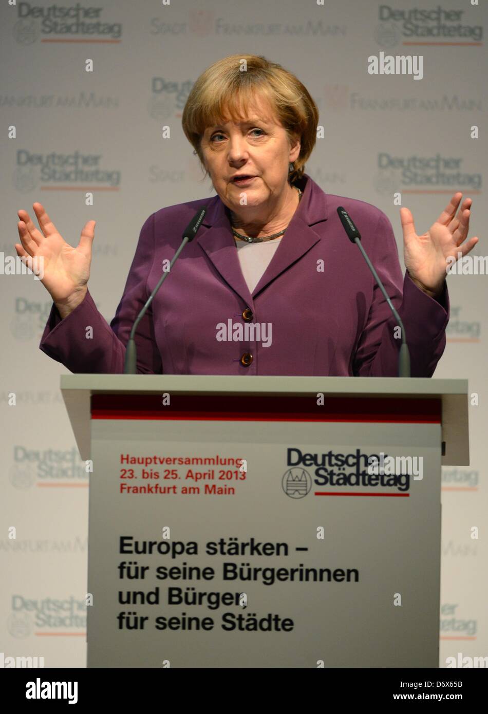 Frankfurt, Germany, 24 April 2013. German Chancellor Angela Merkel (CDU ...