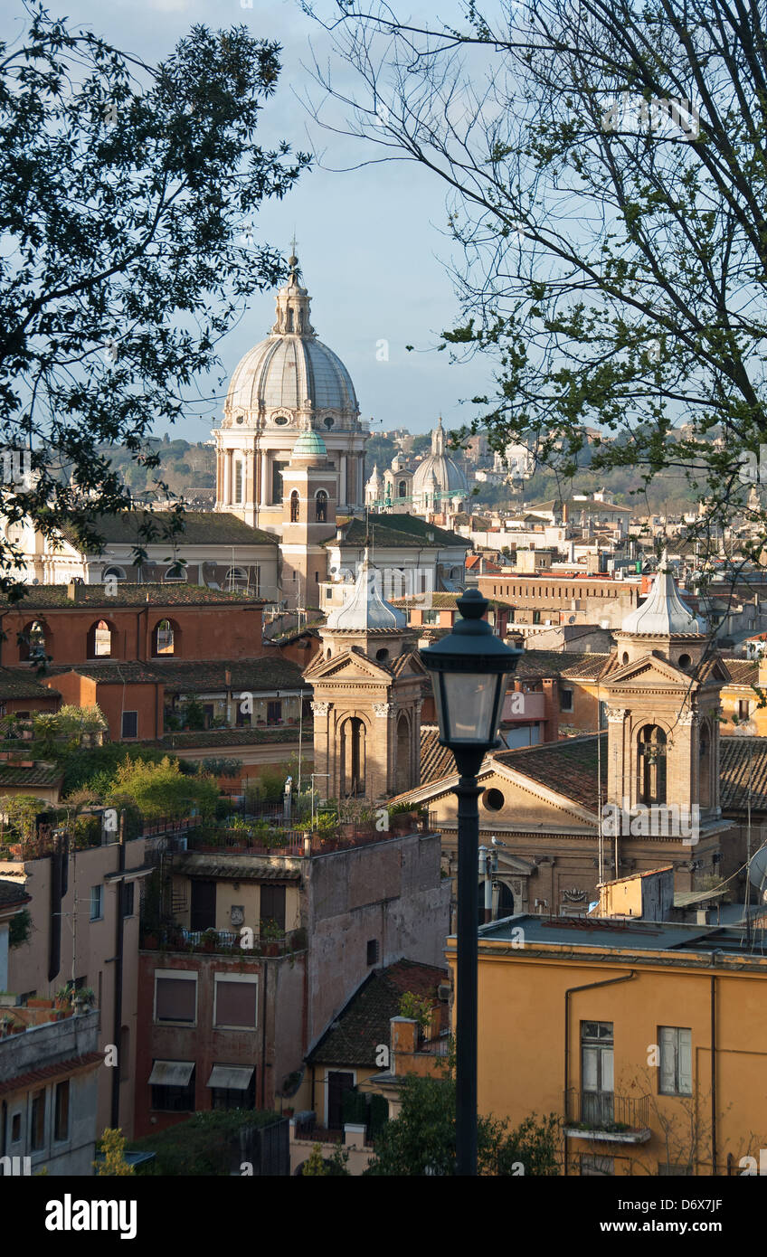 ROME, ITALY. An elevated early-morning view of the Tridente district of ...