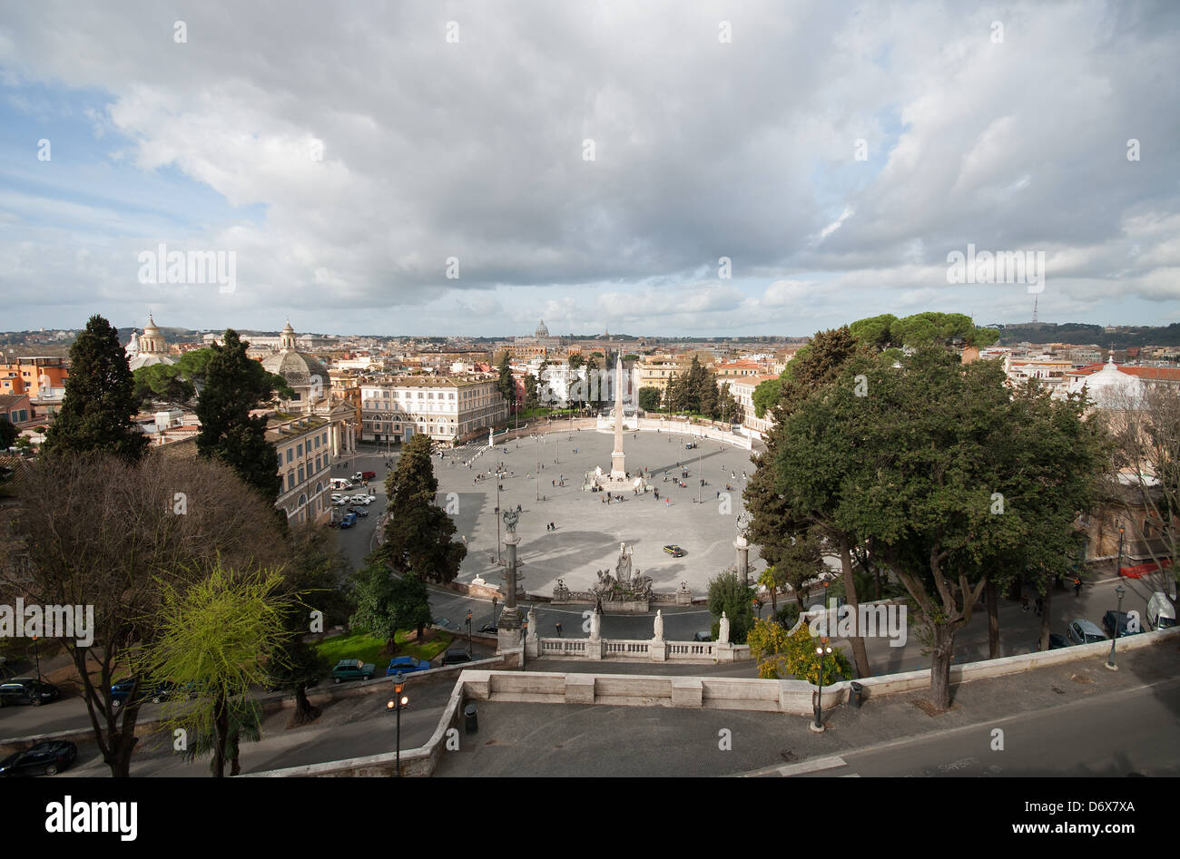 ROME, ITALY. An elevated view of Piazza del Popolo in the Tridente ...