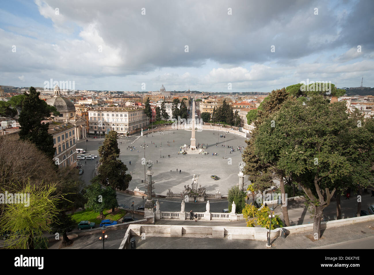 ROME, ITALY. An elevated view of Piazza del Popolo in the Tridente ...