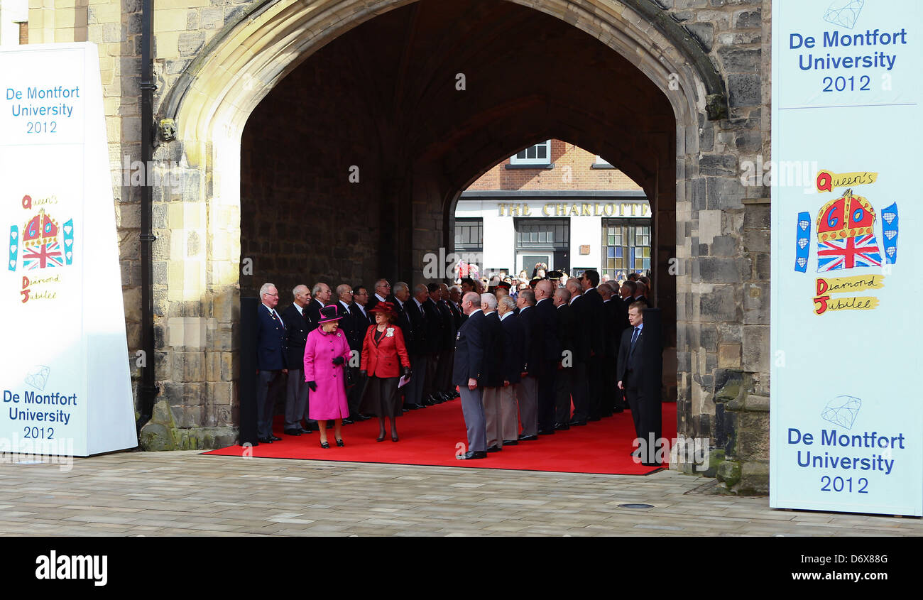 Queen Elizabeth II arrives at De Montfort University during a visit to ...