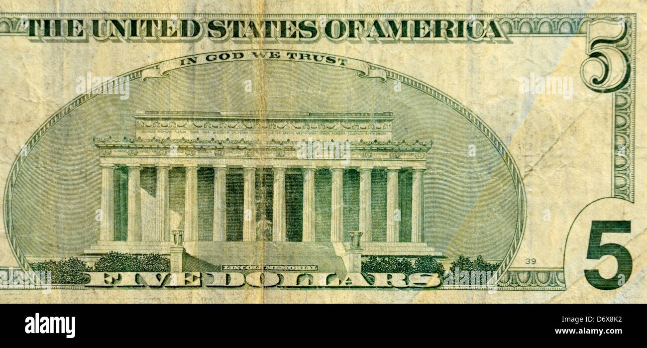 USA Five 5 Dollar Bank Note Stock Photo - Alamy