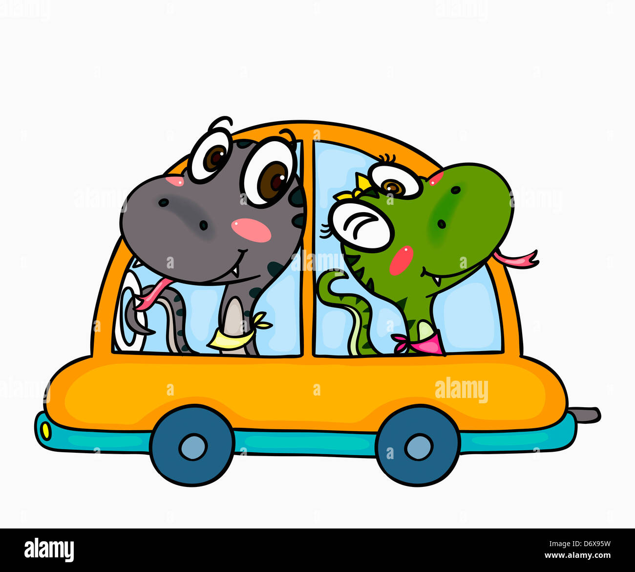 illustration of a snake couple inside a car Stock Photo - Alamy