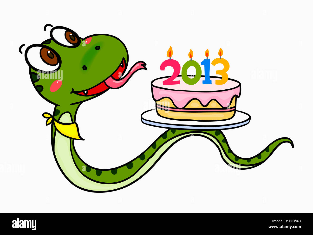 illustration of a snake and a cake with 2013 candles Stock Photo - Alamy