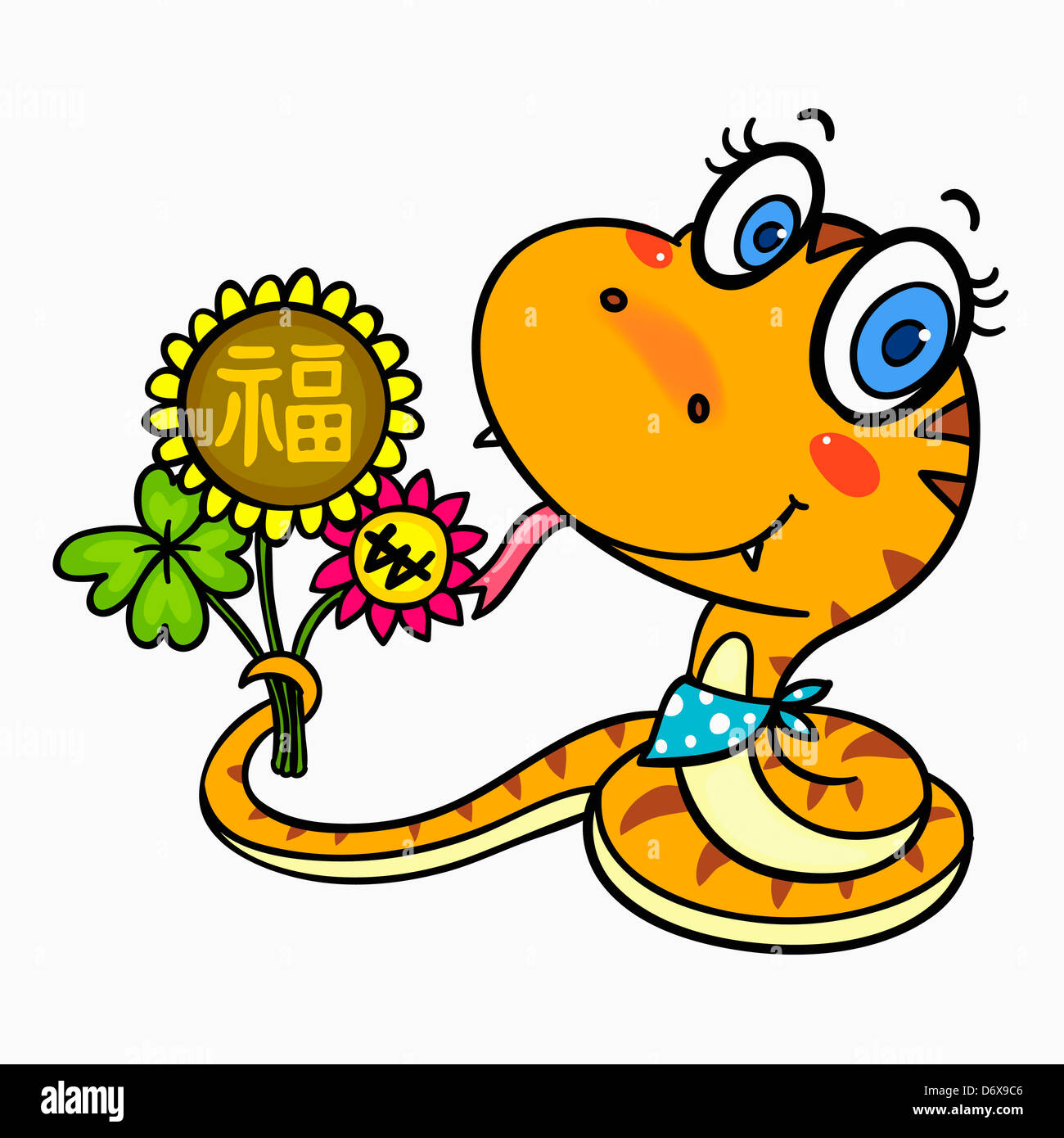 illustration of a snake and luck flowers Stock Photo - Alamy