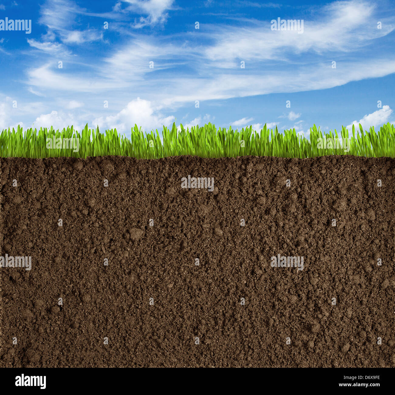 Soil, grass and sky background Stock Photo - Alamy