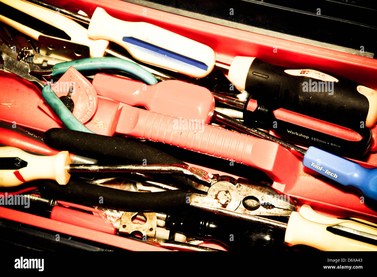 Domestic DIY tool box with common household tools Stock Photo - Alamy