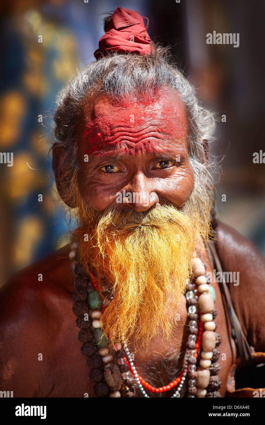 Sadhu, India Hindu Holy Man with beard, portrait, street of Pushkar ...