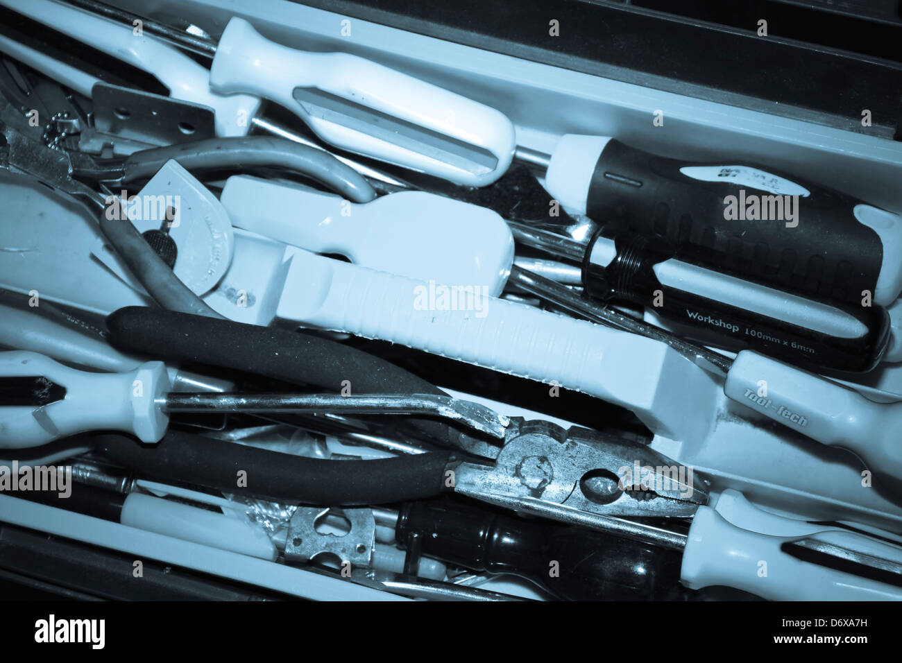 Domestic DIY tool box with common household tools Stock Photo - Alamy