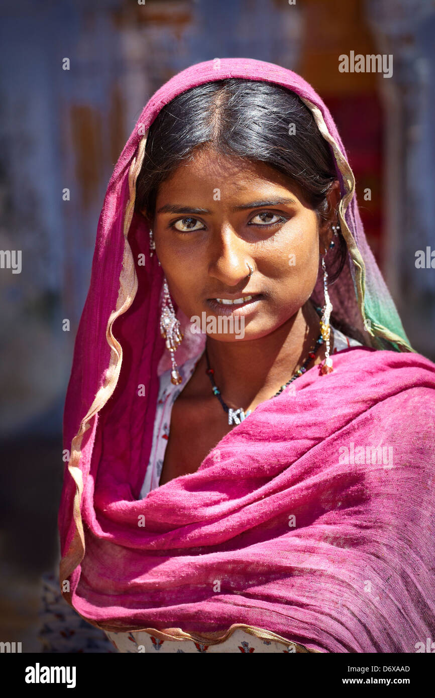Portrait Of Traditionally Dressed Young Rajasthani India Woman Pushkar