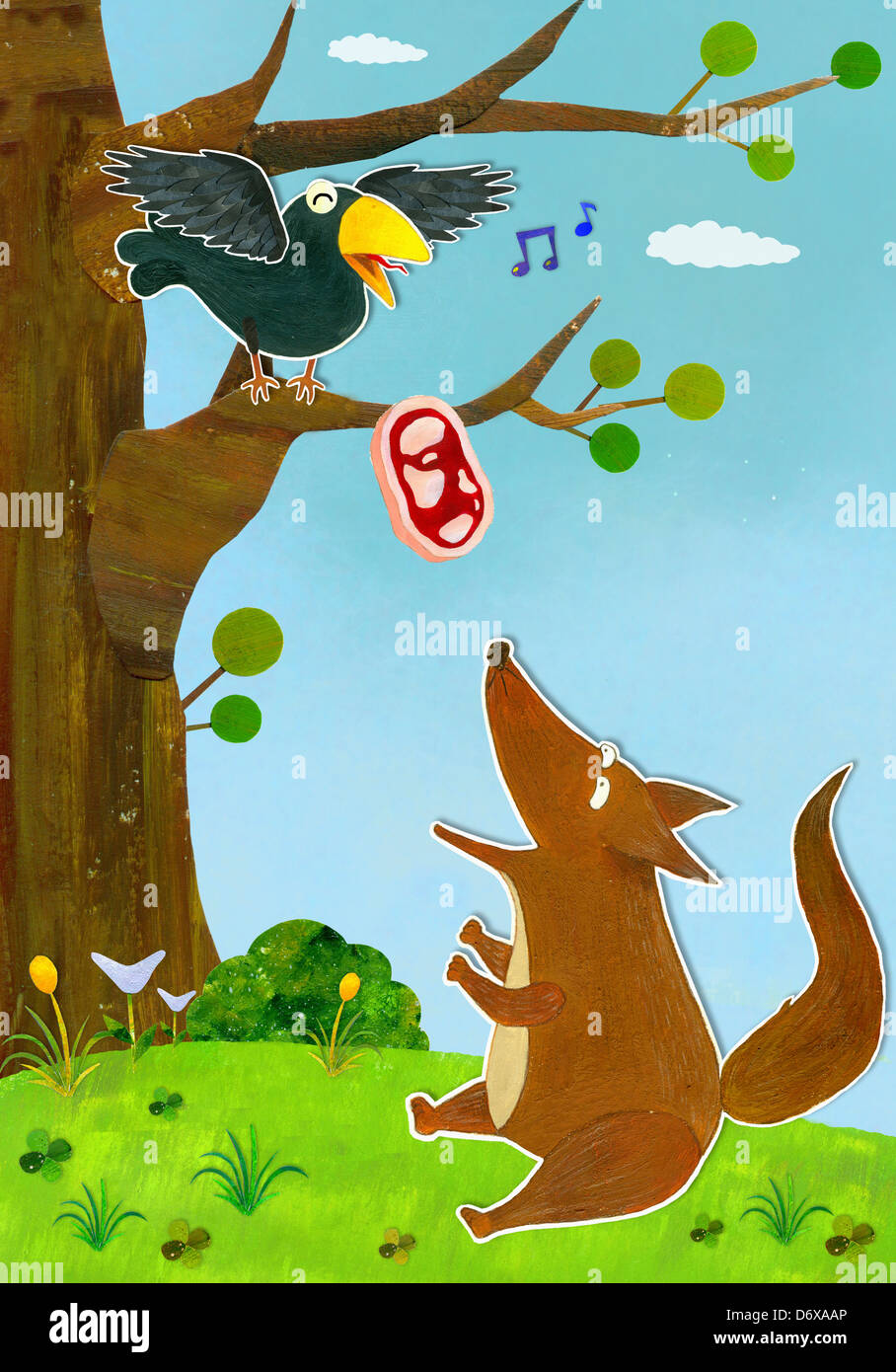 illustration of a fox trying to get meat Stock Photo - Alamy