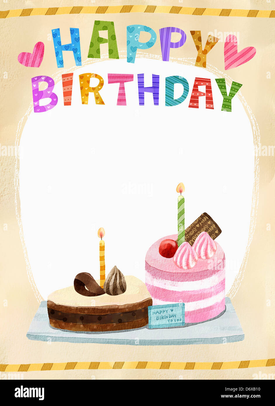 birthday card design featuring cakes Stock Photo - Alamy