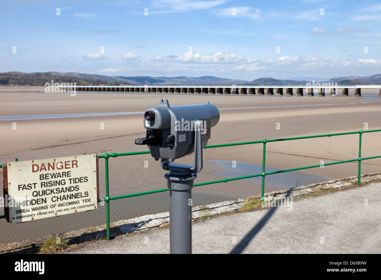 Viewing Telescope and Danger Sign with the Kent Viaduct Behind Viewed ...
