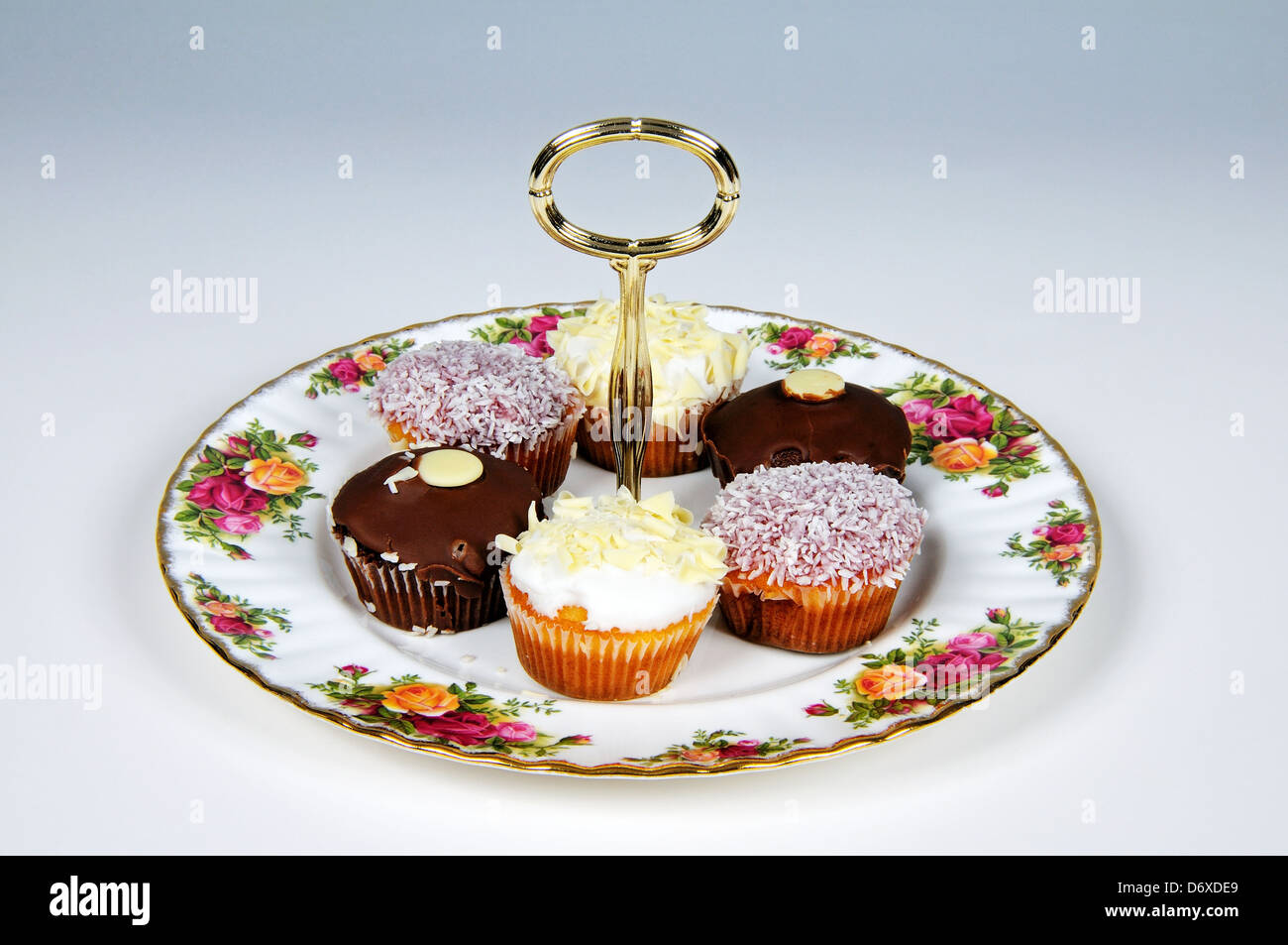 Cake plate with tea-time cake selection - Lemon drizzle cake, coconut ...