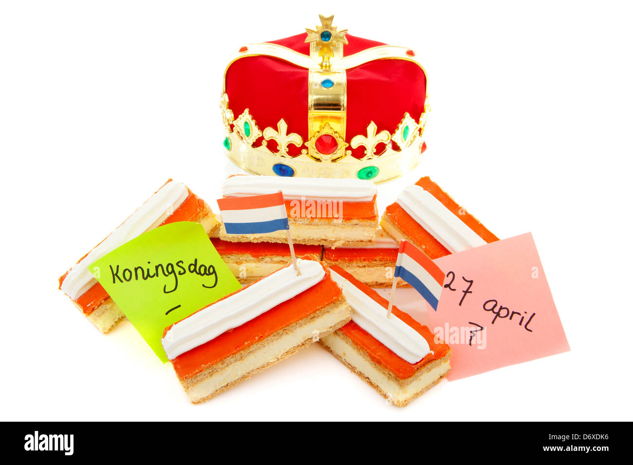Typical Dutch tompouce sweet with crown over white background Stock ...