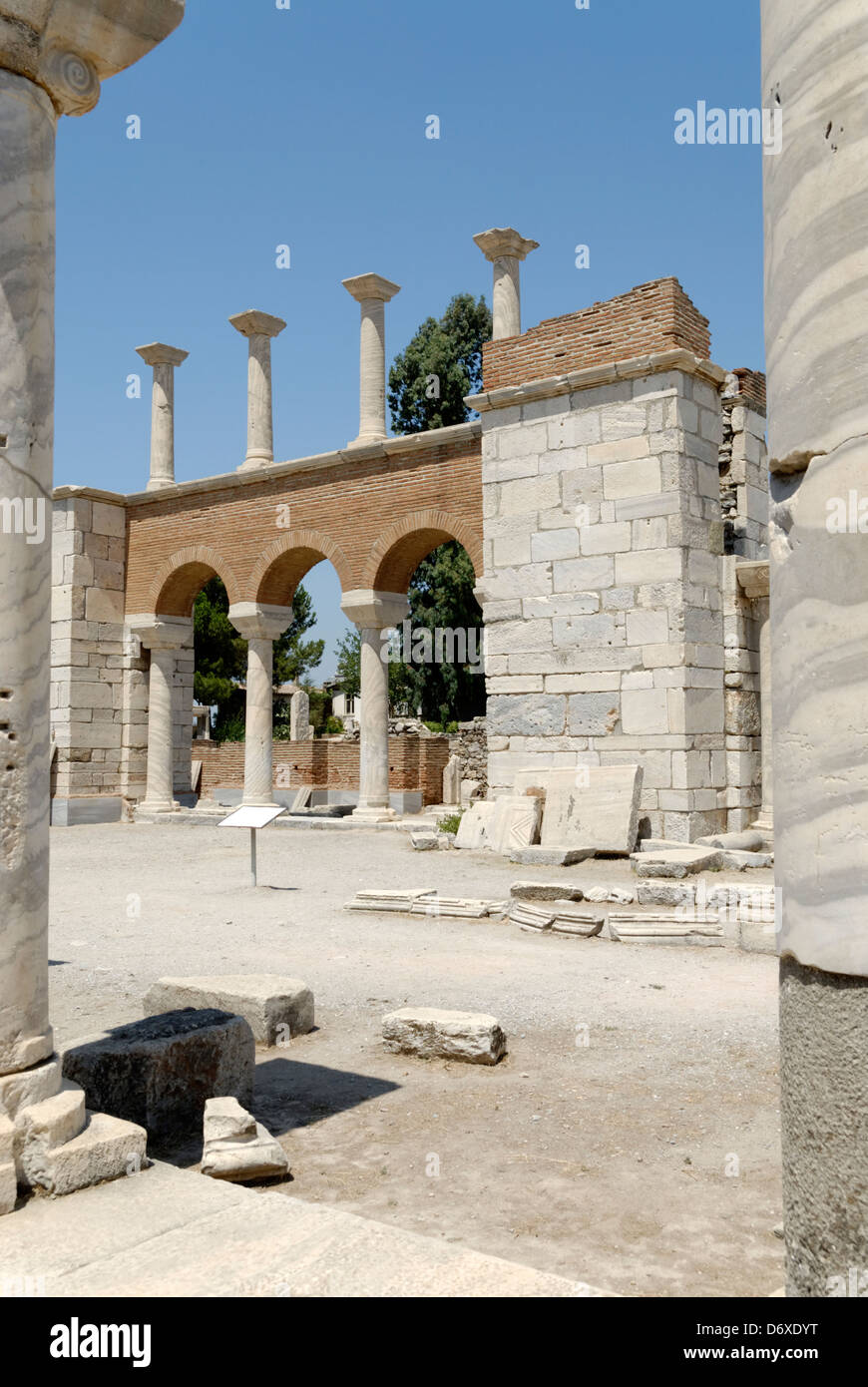 Turkey. Selcuk. View of reconstructed walls and columns of the Basilica ...