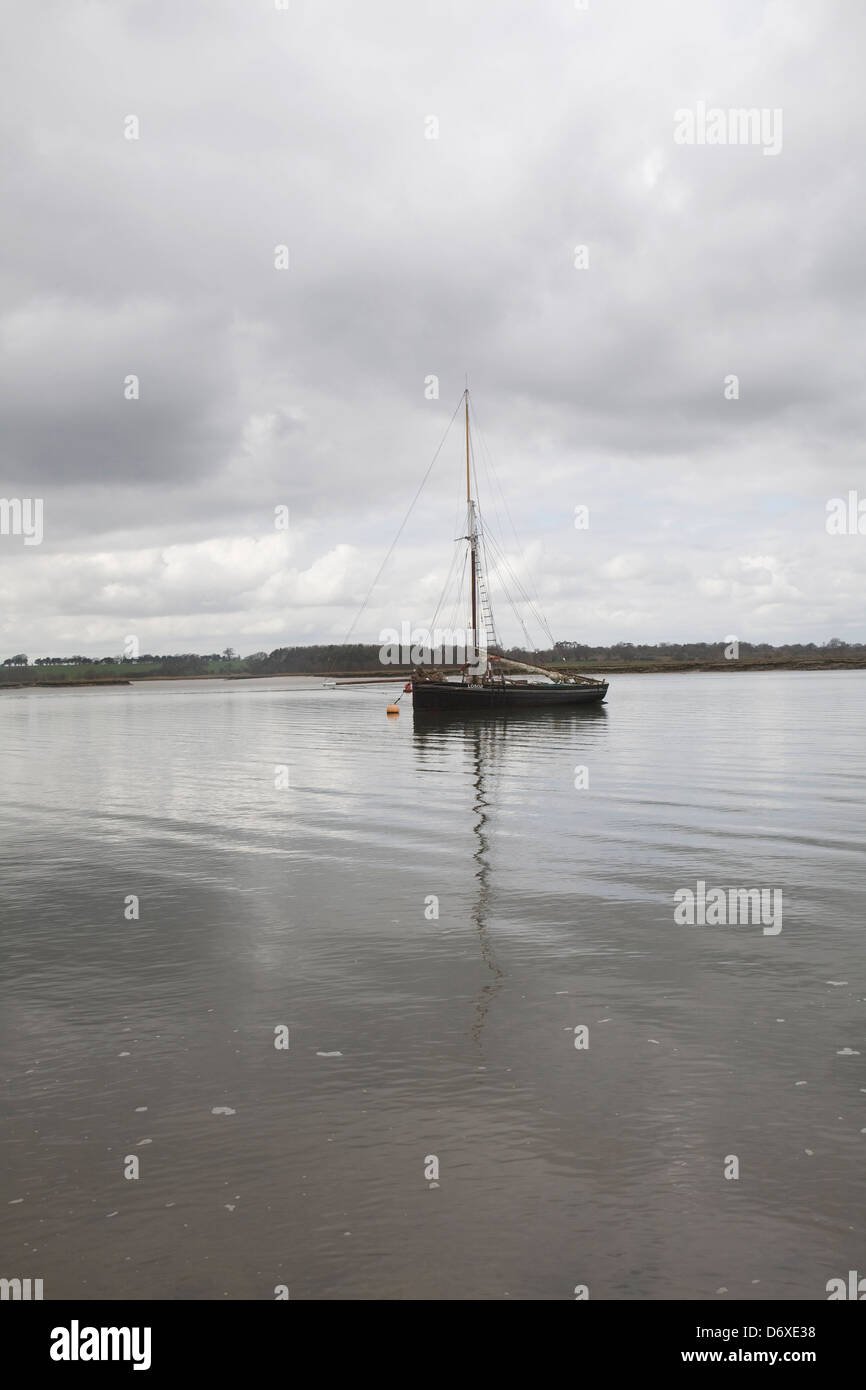 Yacht at moorings River Deben, Ramsholt, Suffolk, England Stock Photo ...
