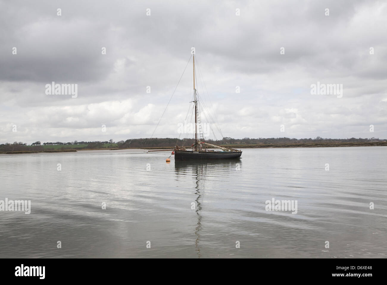 Yacht at moorings River Deben, Ramsholt, Suffolk, England Stock Photo ...