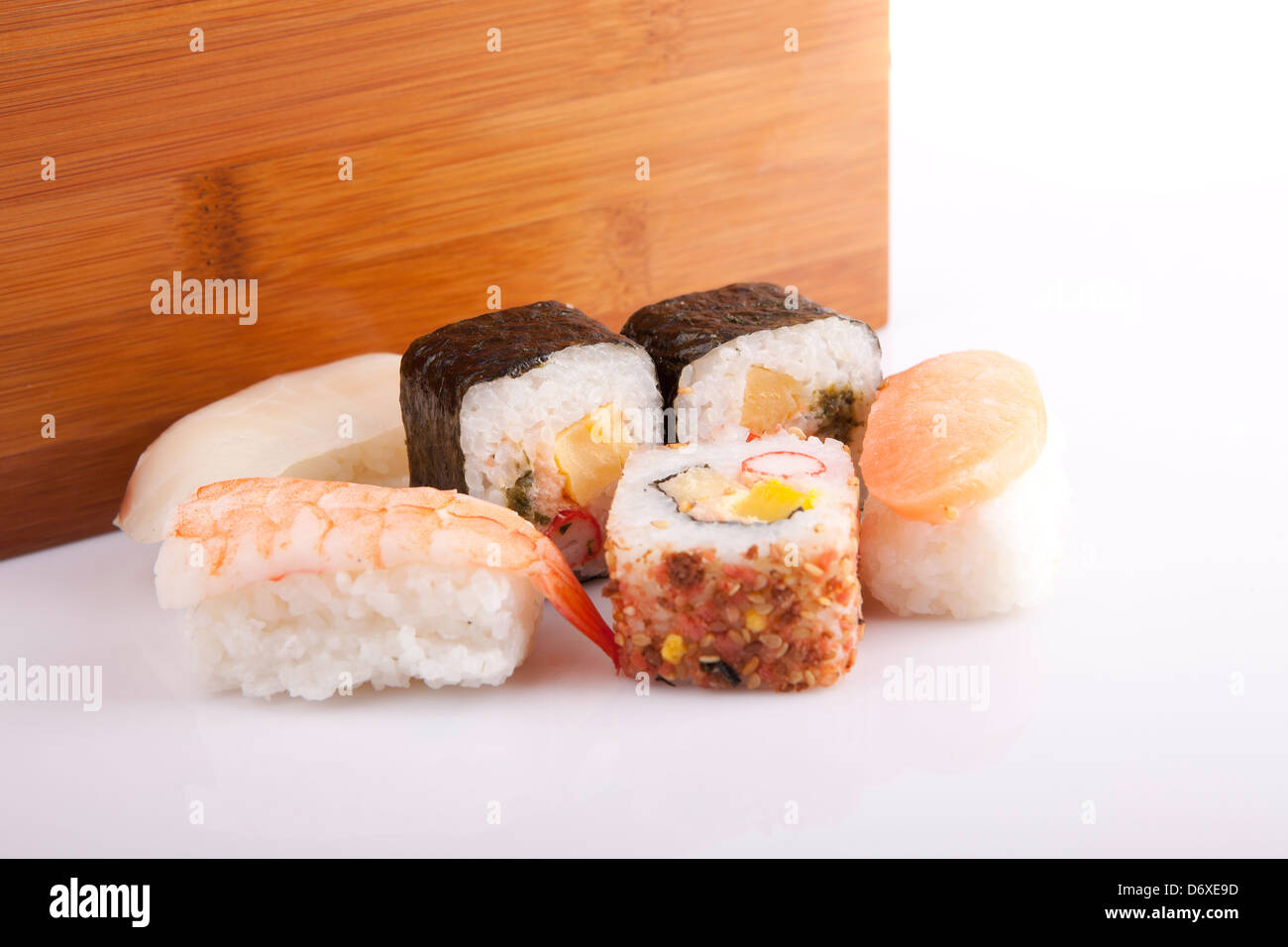 Sushi pieces, isolated over a white background Stock Photo - Alamy